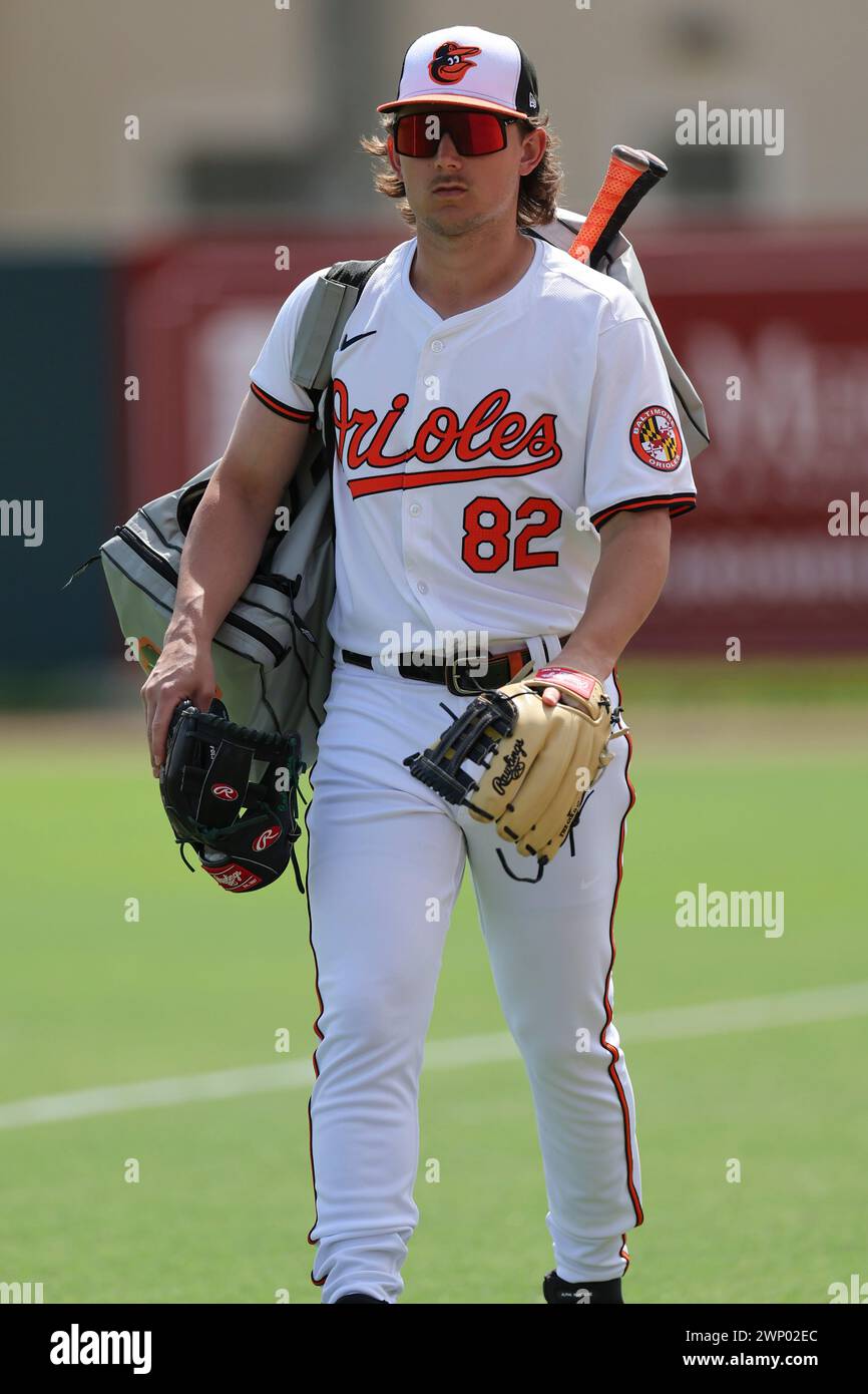 Sarasota FL USA; Baltimore Orioles infielder Carter Young (82) walks to ...