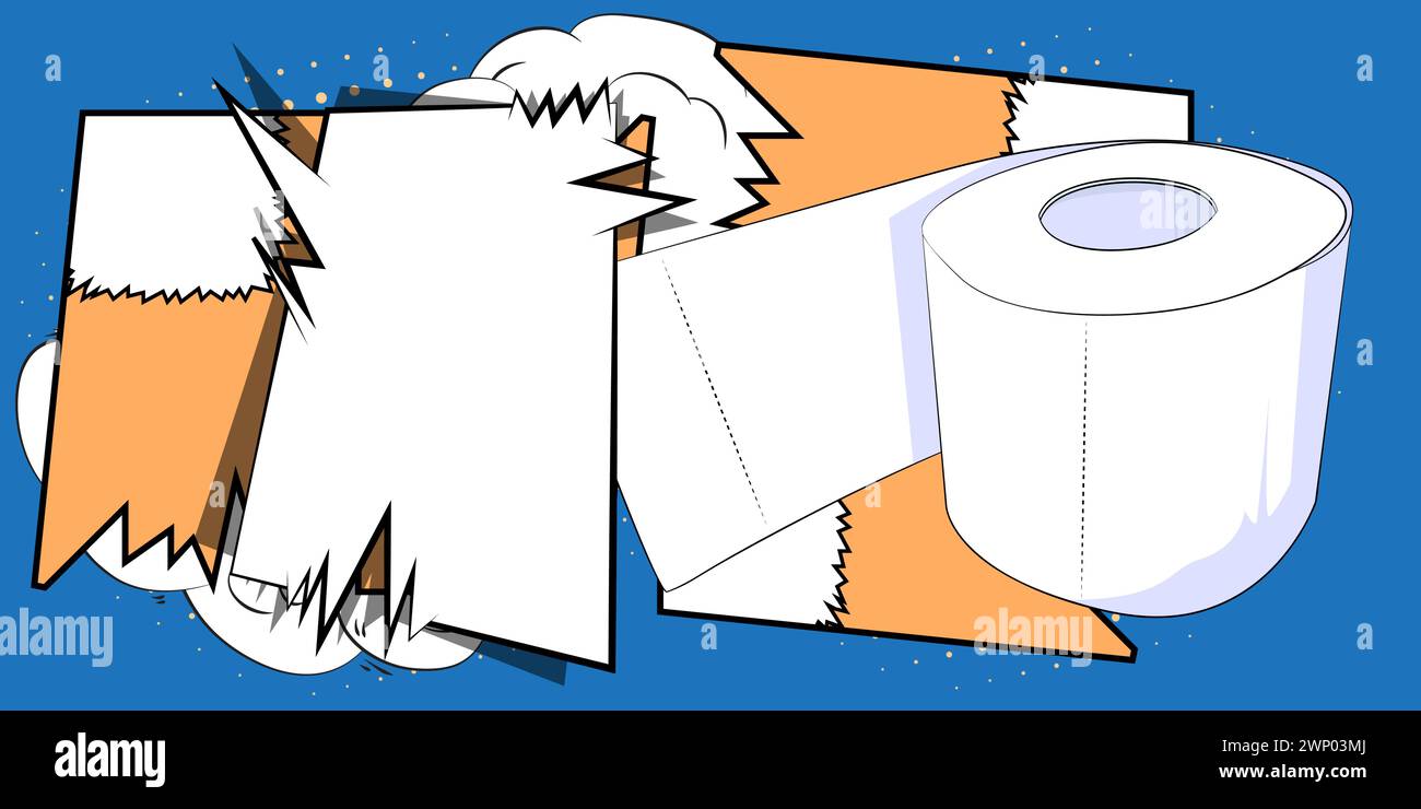 Cartoon Toilet Paper with blank speech bubble, comic book Bathroom ...
