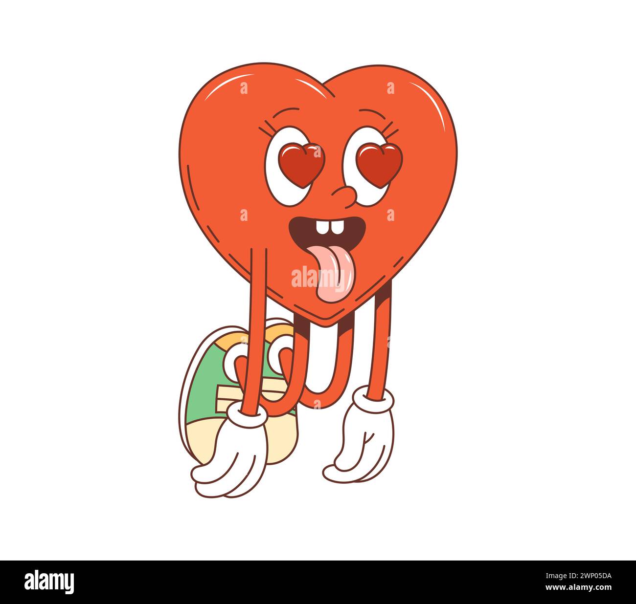 Cartoon retro groovy valentine lover character. Isolated vector vintage ...