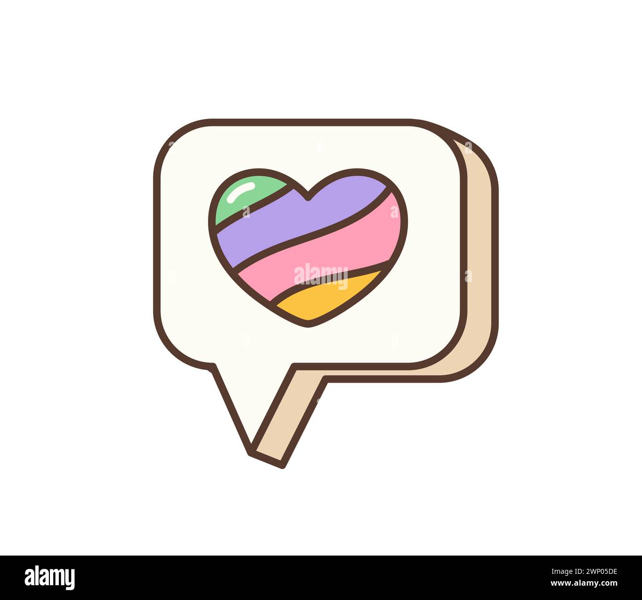 Groovy retro cartoon or hippie symbol of message bubble with rainbow ...
