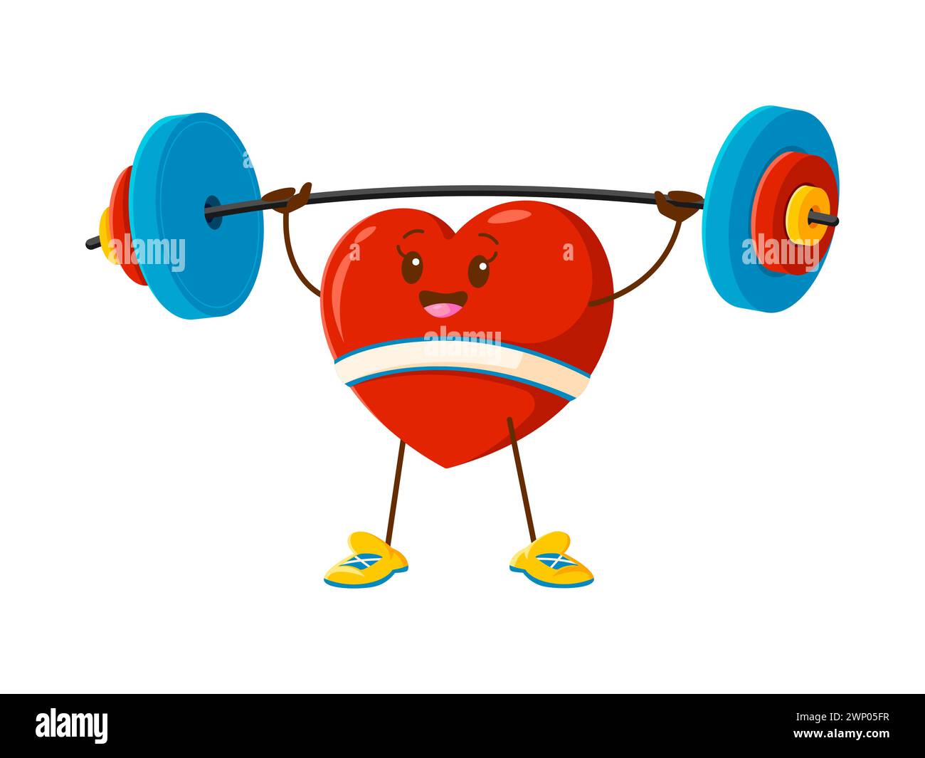 Cartoon heart character with barbell. Isolated vector red strong heart ...