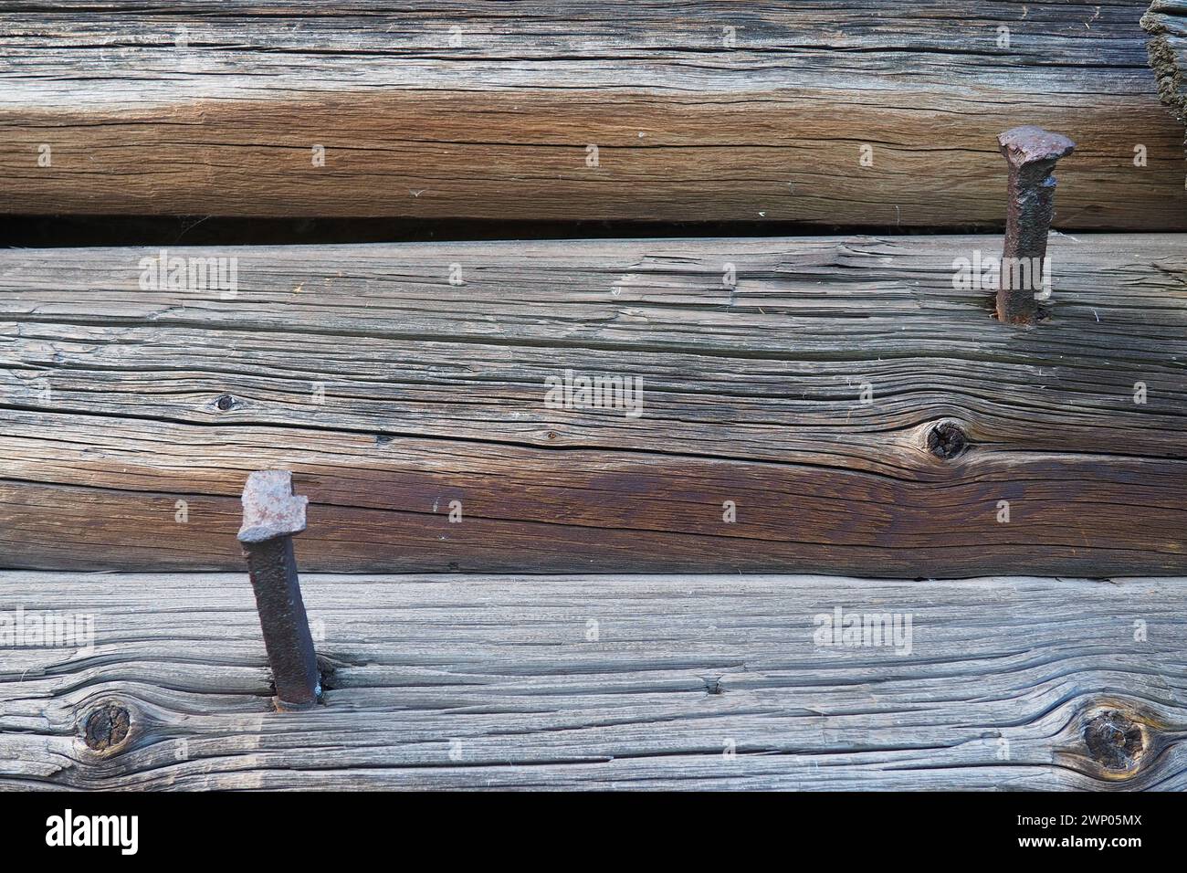 Background horizontal logs. Wooden background from shabby boards and ...