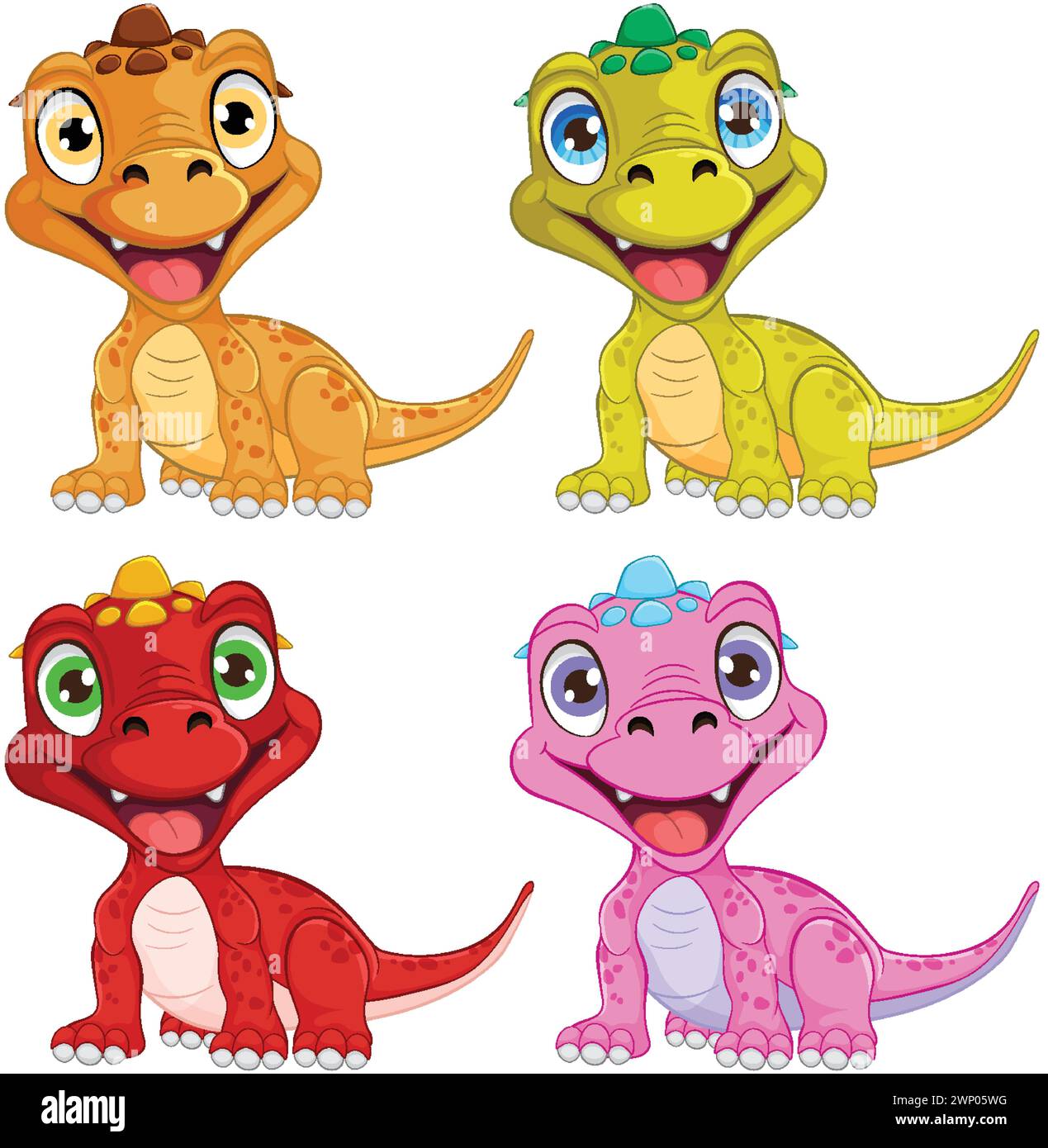 Four cute dinosaurs with cheerful expressions Stock Vector Image & Art ...