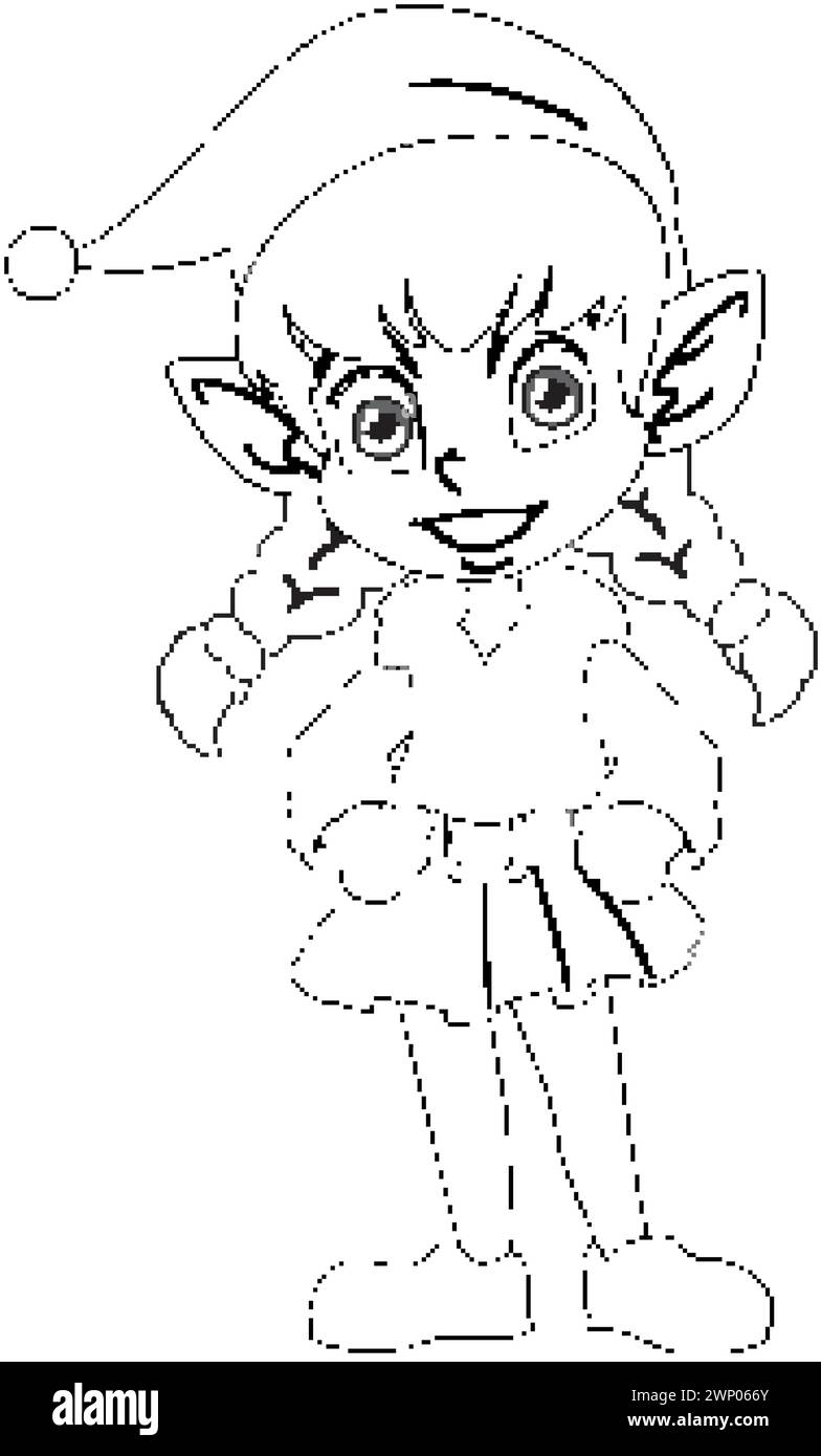 Line art of a smiling elf in festive attire Stock Vector Image & Art ...