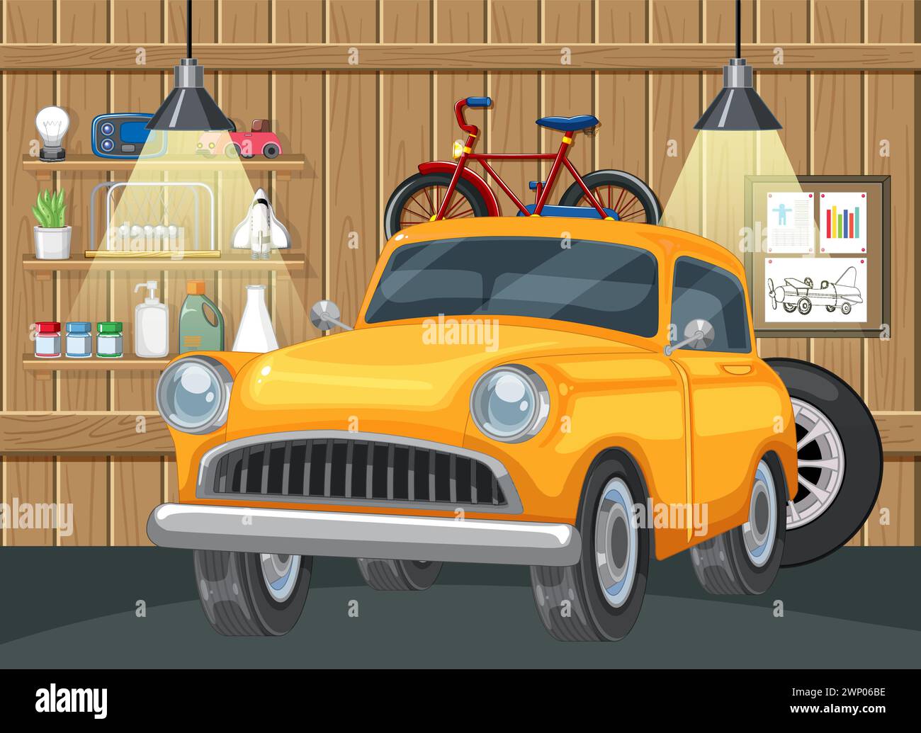 Colorful vector illustration of a classic car and bike Stock Vector ...