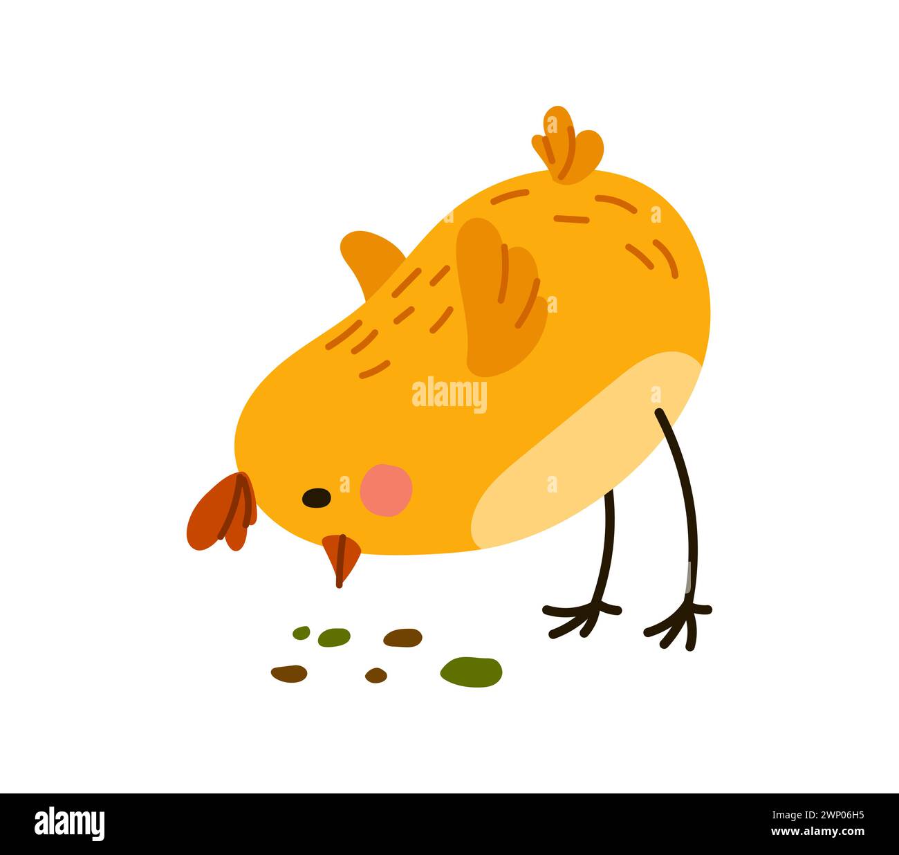 Cute chick cartoon character peck grains. Isolated vector baby rooster ...