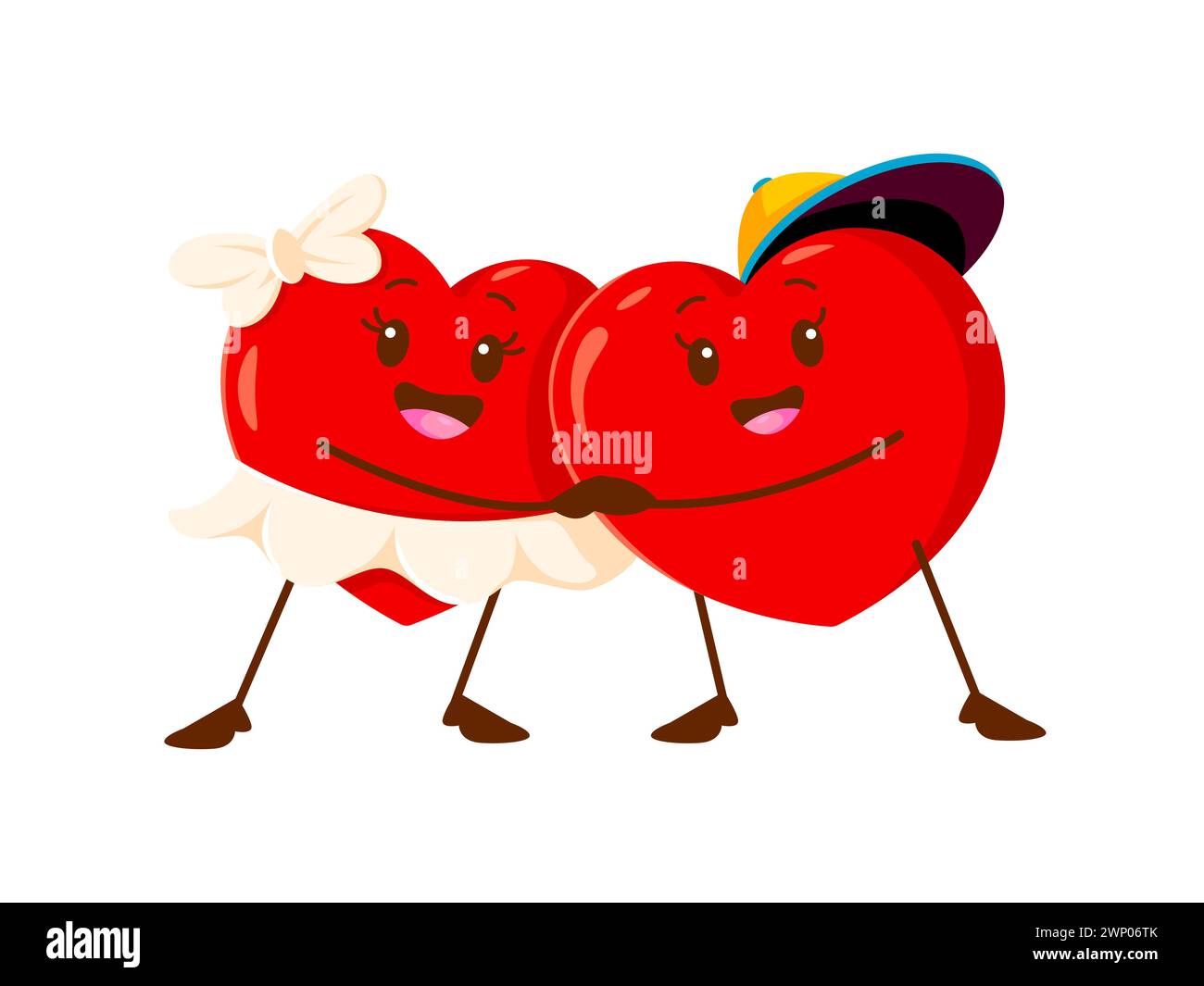 Cartoon love heart couple characters. Isolated vector two red male and ...