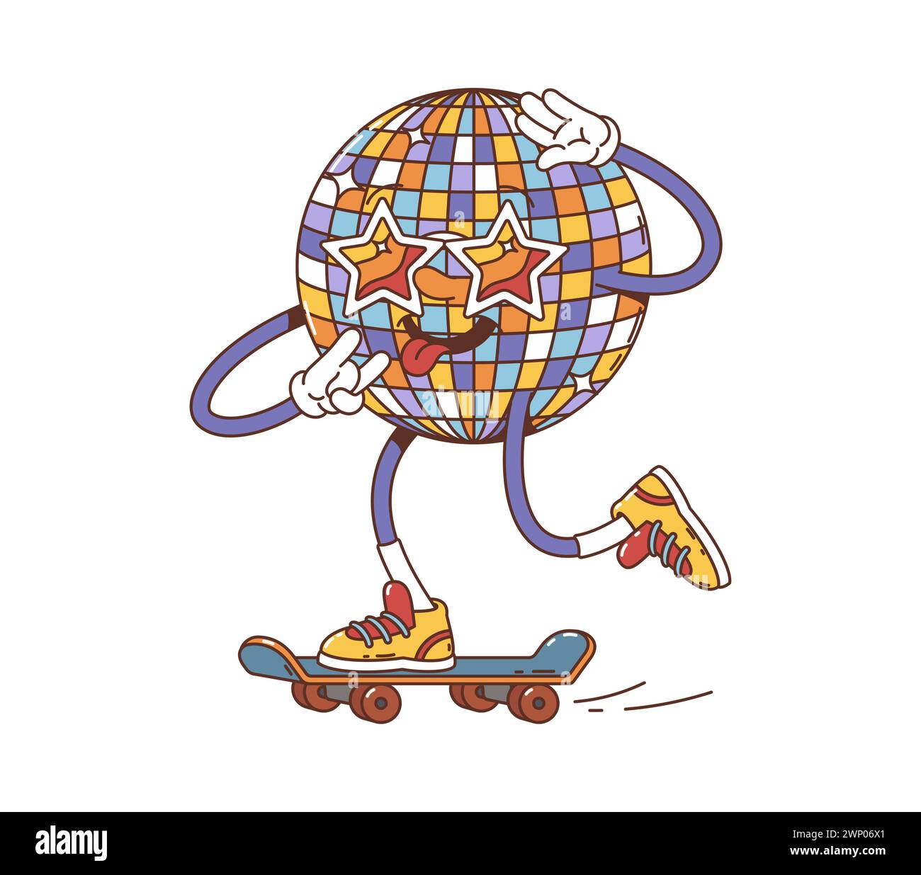 Cartoon retro disco ball groovy character. Isolated vector vibrant ...
