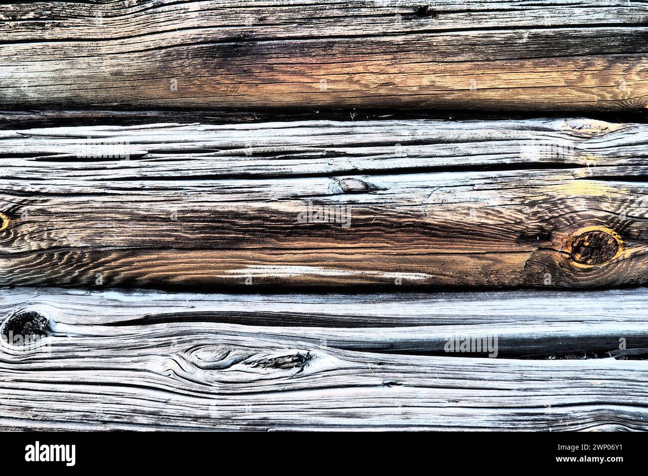 Background horizontal logs. Wooden background from shabby boards and ...