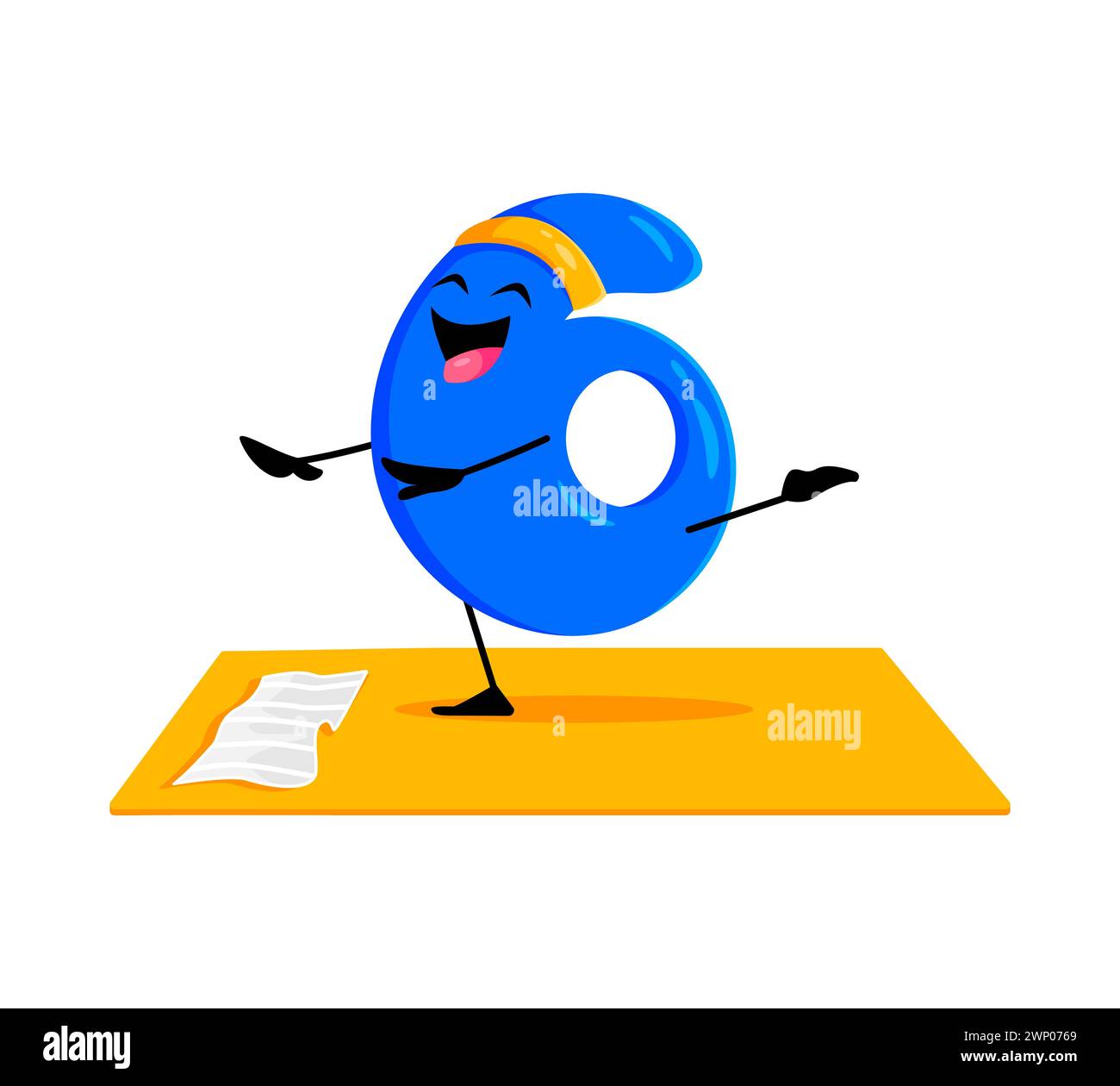 Cartoon math number six character on yoga fitness sport. Isolated ...