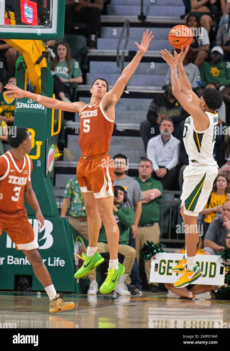 March 4 2024: Baylor Bears guard RayJ Dennis (10) shoots the ball ...