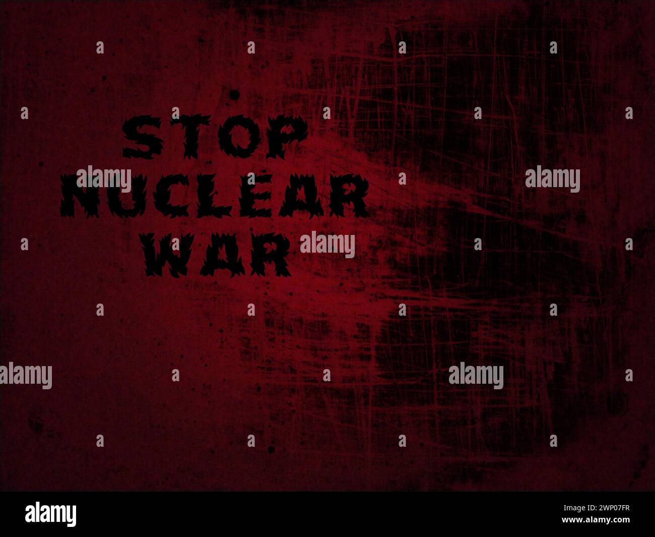 Stop nuclear war. War lettering in black. Red - black background. A ...