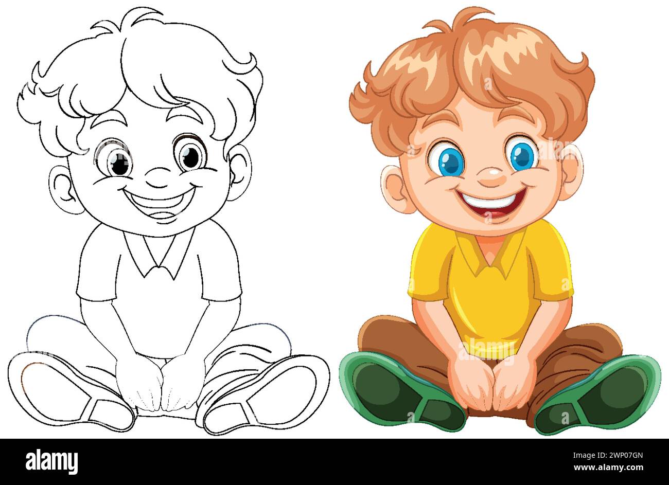 Vector illustration of a boy, colored and line art Stock Vector Image ...