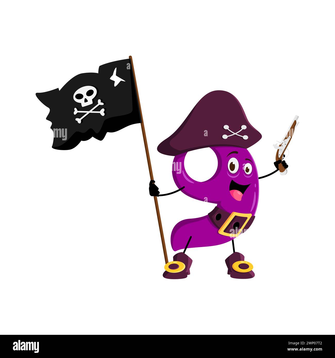 Cartoon math number nine pirate captain and corsair sailor character ...