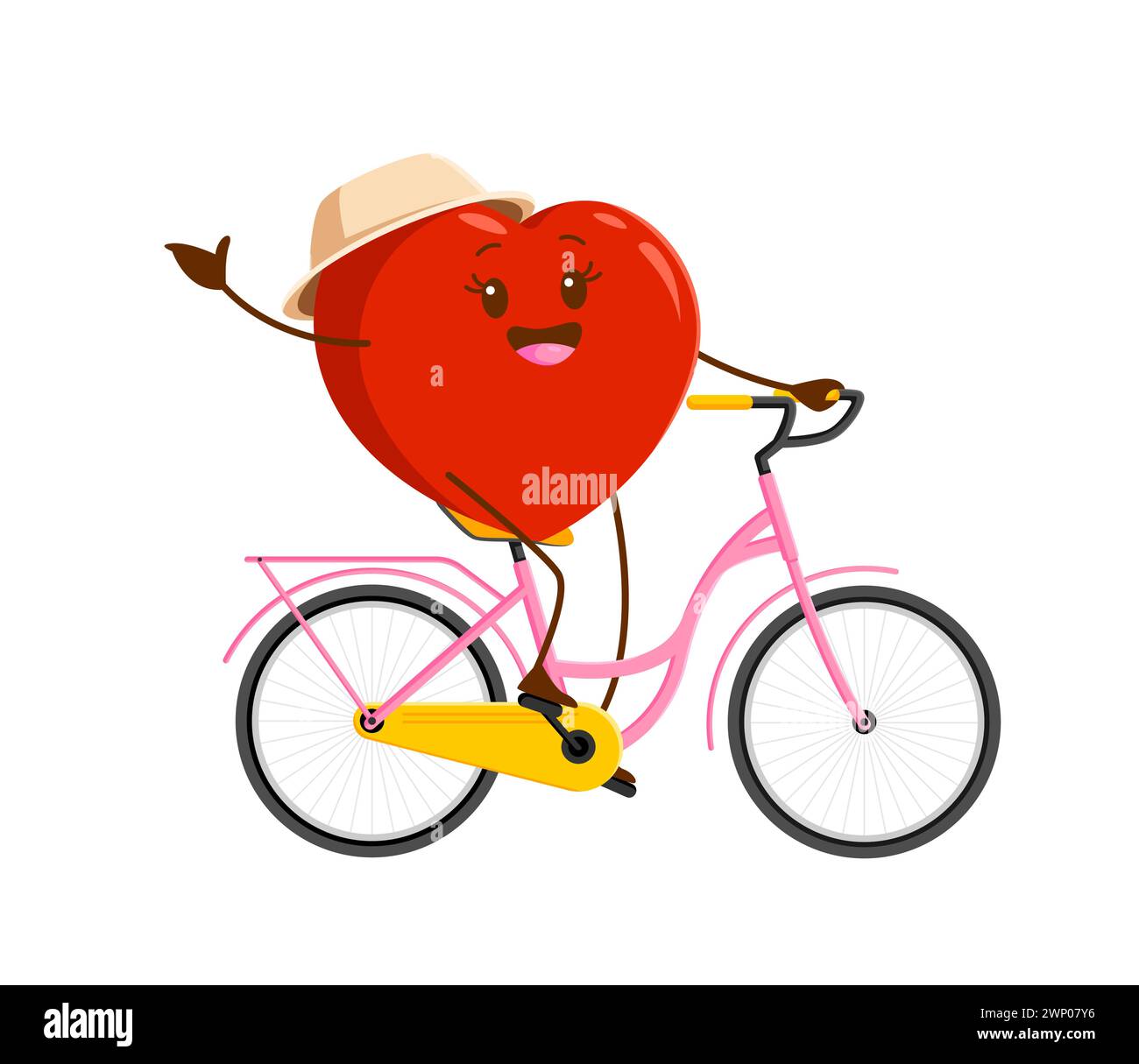 Cartoon heart character on bicycle. Isolated vector cheerful love ...