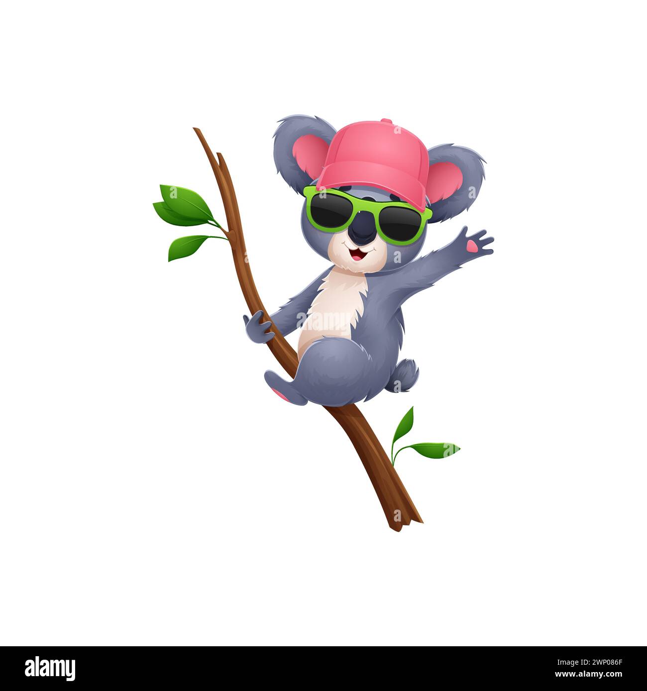 Cartoon koala bear character with fluffy gray fur and baseball cap and ...