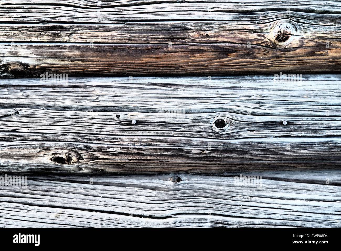 Background horizontal logs. Wooden background from shabby boards and ...