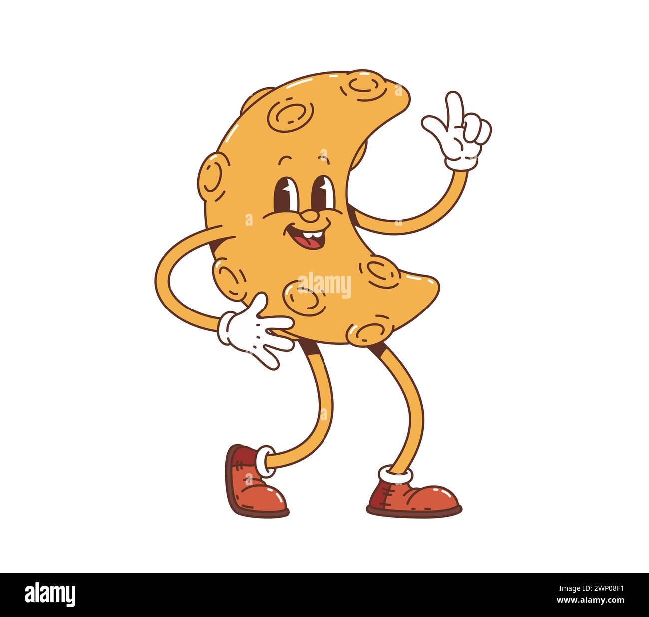 Cartoon crescent moon groovy character dance. Isolated vector vibrant ...