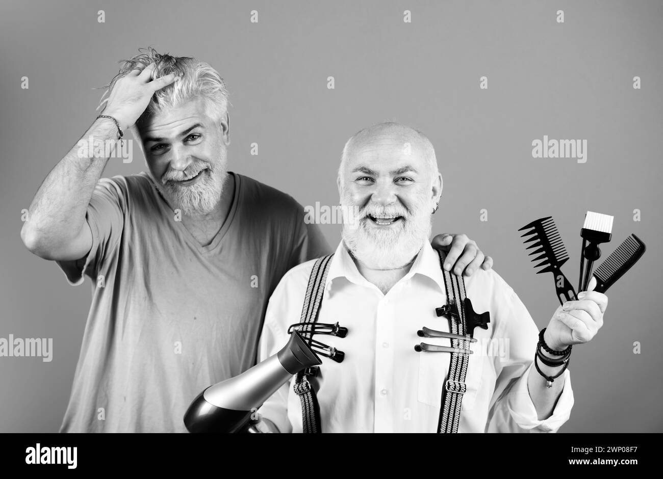 Hair equipment. Barber with scissors and razor, barbershop. Beard man ... Hair equipment. Barber with scissors and razor, barbershop. Beard man ...