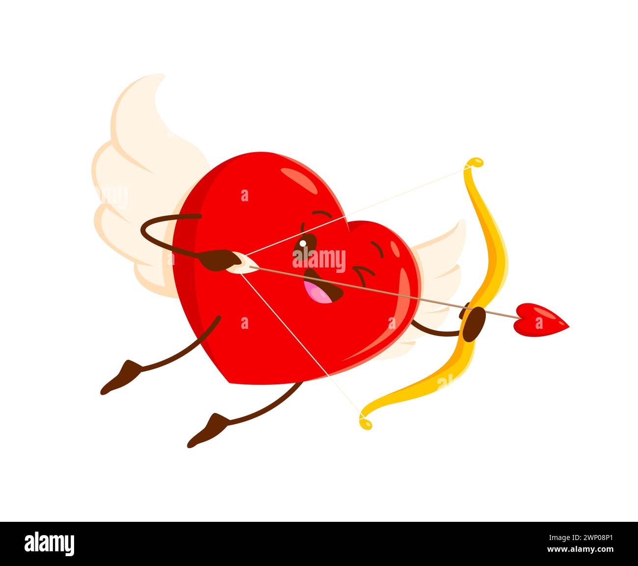 Cartoon love heart cherub cupid character with angel wings, wields a ...