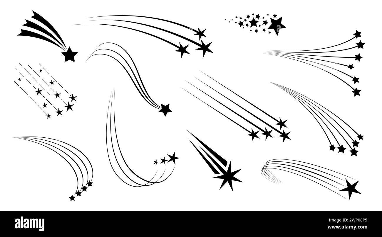 Shooting Christmas starburst stars with trails or space meteors and ...