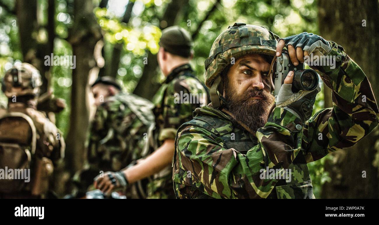 Battle of the military in the war. Military soldier photojournalist ...