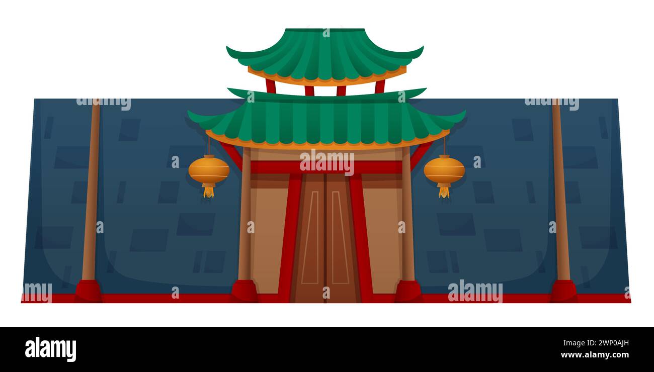 Chinese building facade isolated on white background. Vector cartoon ...