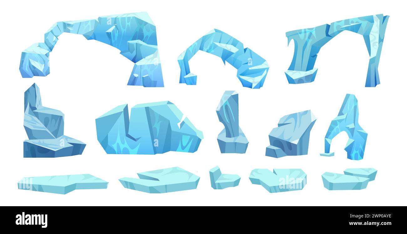 Iceberg piece and arch floating. Cartoon vector illustration set of ...