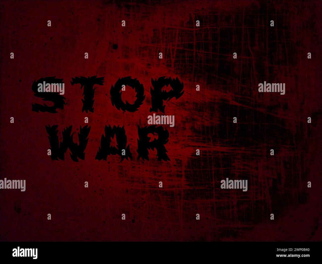 Stop war. War lettering in black. Red - black background. A call to ...
