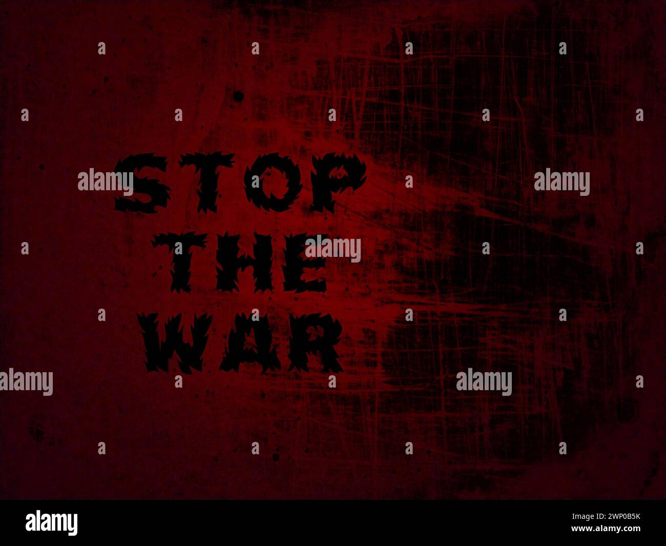 Stop the war. War lettering in black. Red - black background. A call to ...