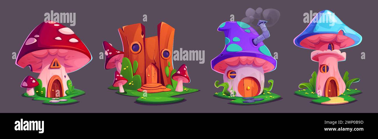 Fantasy tiny elf or animal house in mushrooms and tree stump with ...