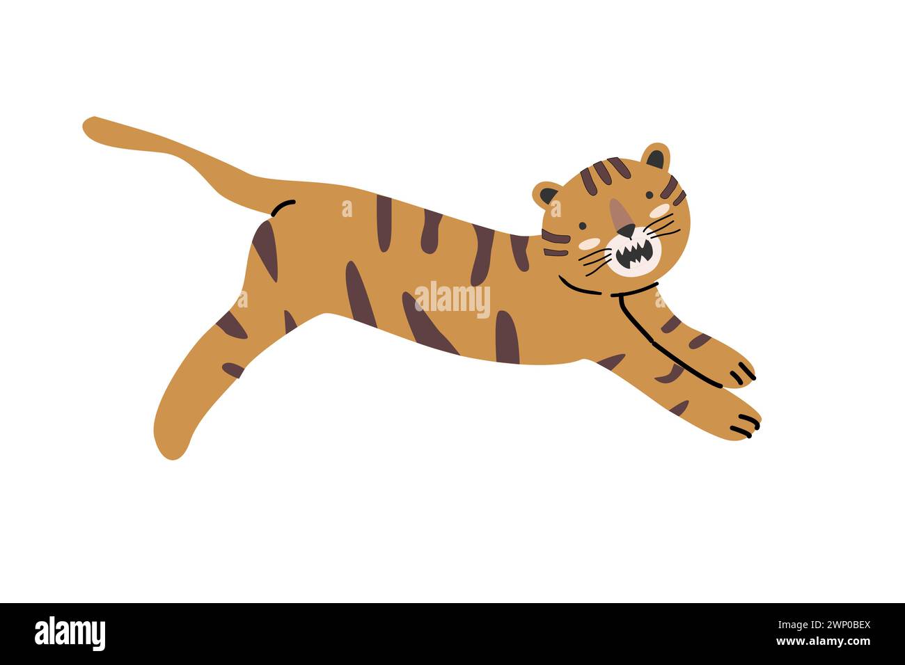 tropical cute wild cat animal - tiger in jump. Vector illustration ...