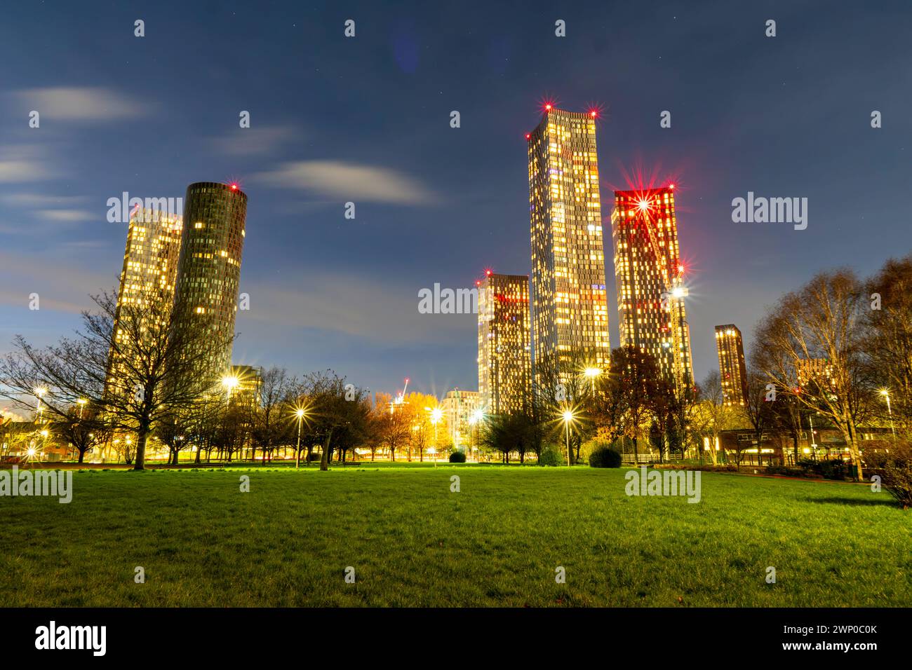 Manchester Deansgate towers photographed from Hulme park Stock Photo ...