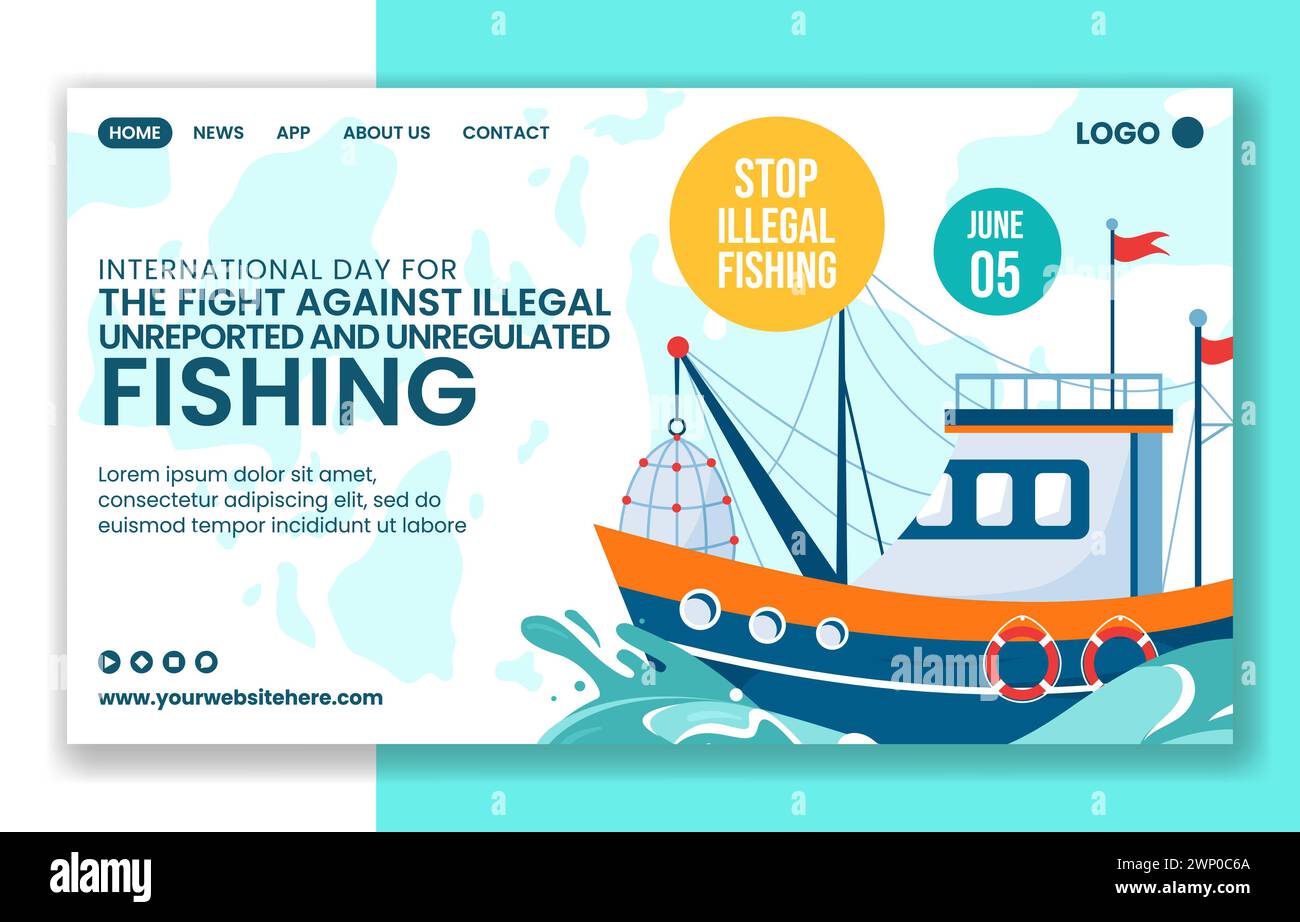 Illegal Against Fishing Social Media Landing Page Cartoon Templates ...