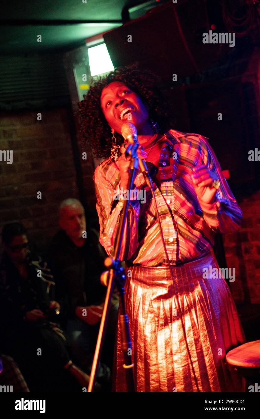 London, United Kingdom. 4th March 2024. Jazz artist Melissa James plays ...