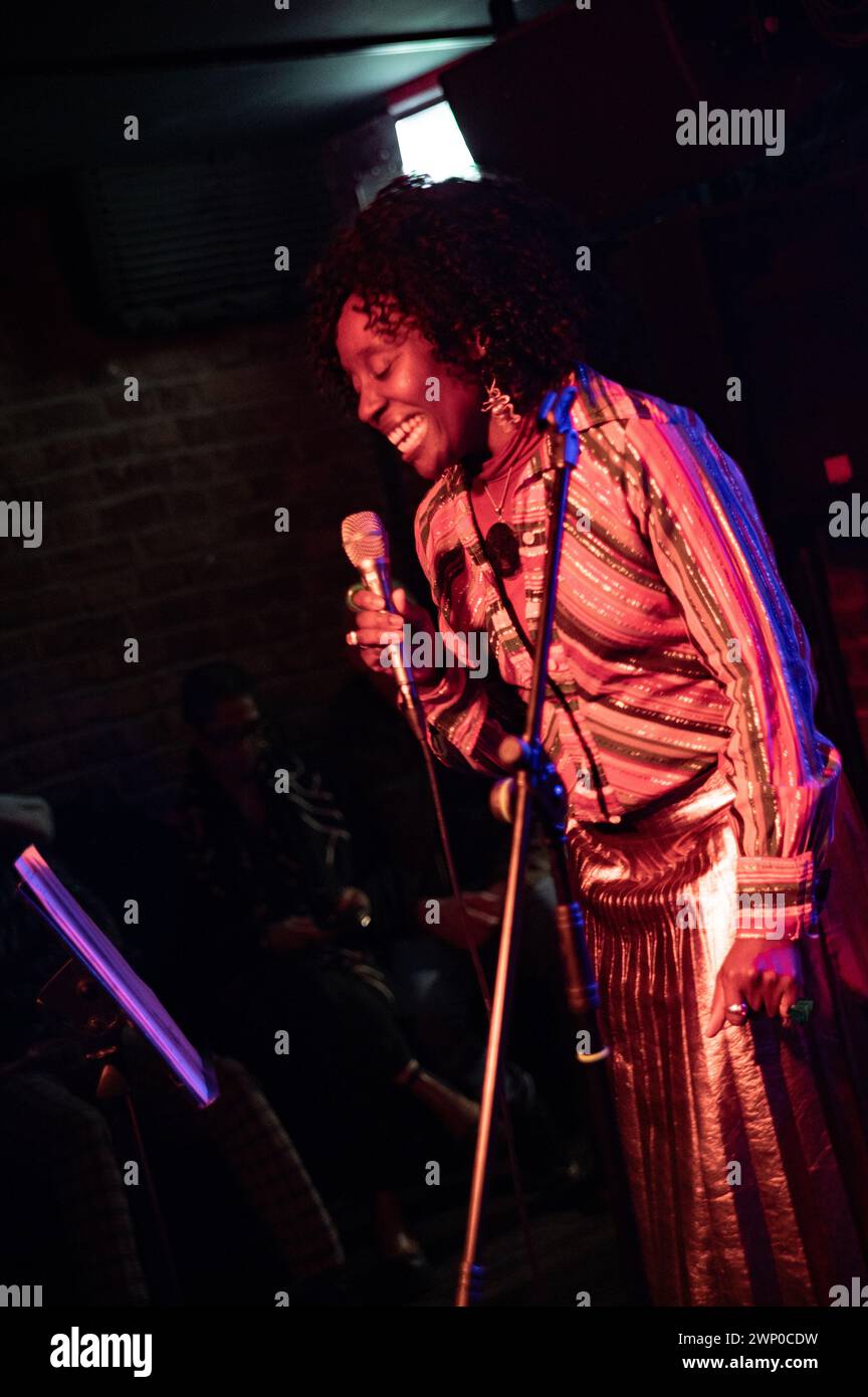 London, United Kingdom. 4th March 2024. Jazz artist Melissa James plays ...