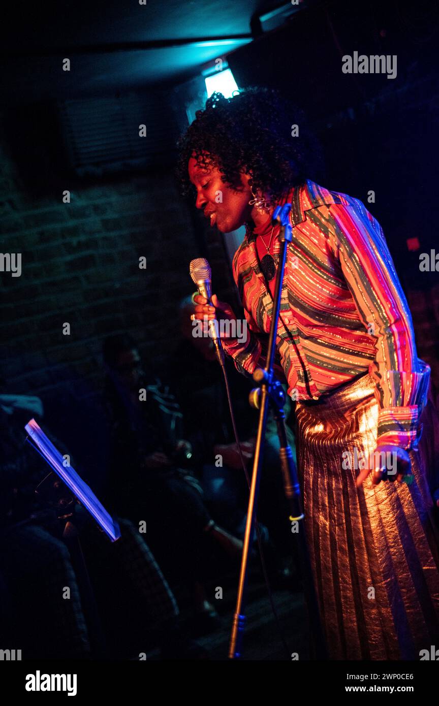 London, United Kingdom. 4th March 2024. Jazz artist Melissa James plays ...