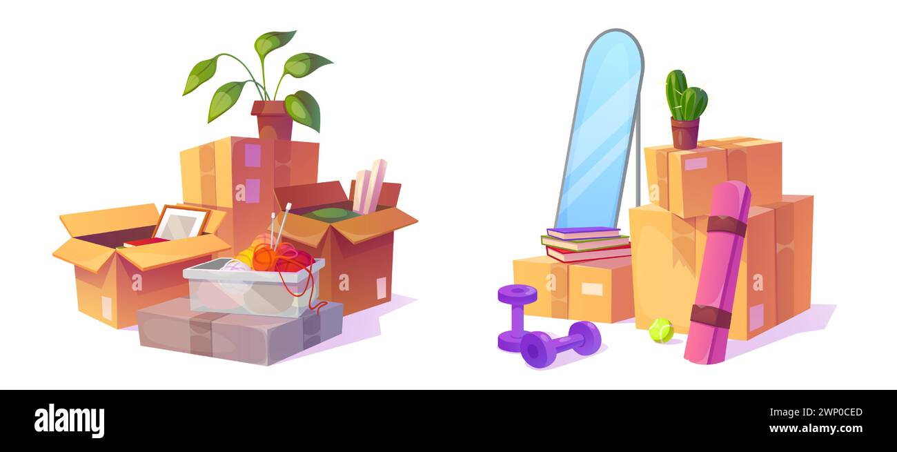 Box with house stuff for move to new home and relocation concept ...