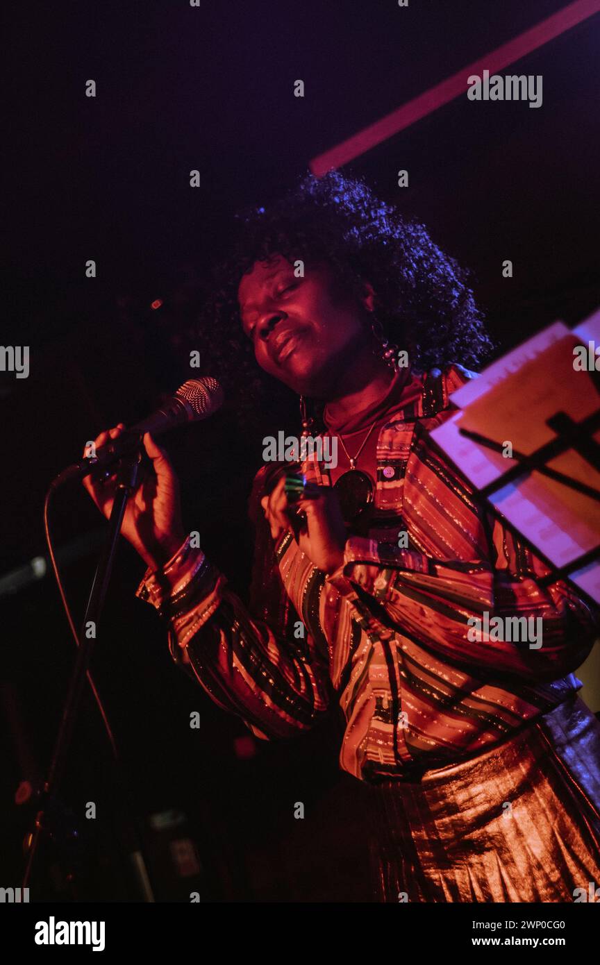 London, United Kingdom. 4th March 2024. Jazz artist Melissa James plays ...