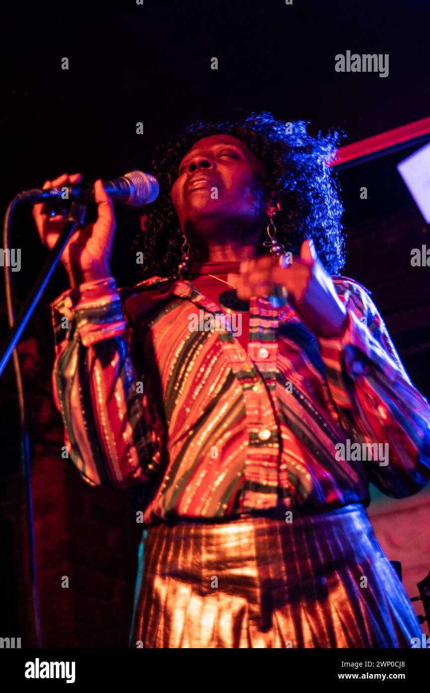 London, United Kingdom. 4th March 2024. Jazz artist Melissa James plays ...