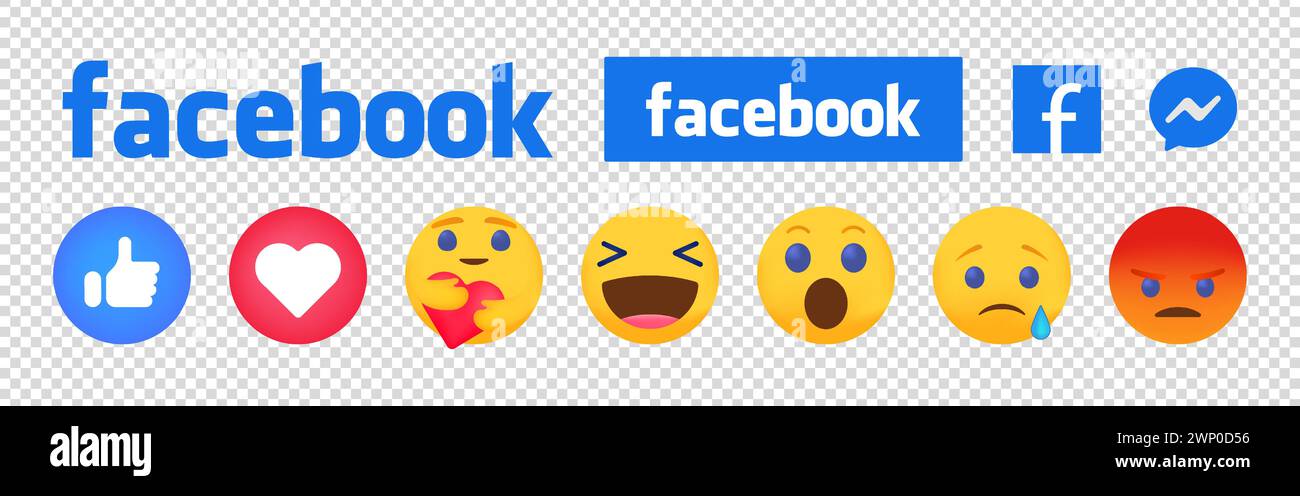 Facebook emoticon buttons. Collection of Emoji Reactions for Social ...