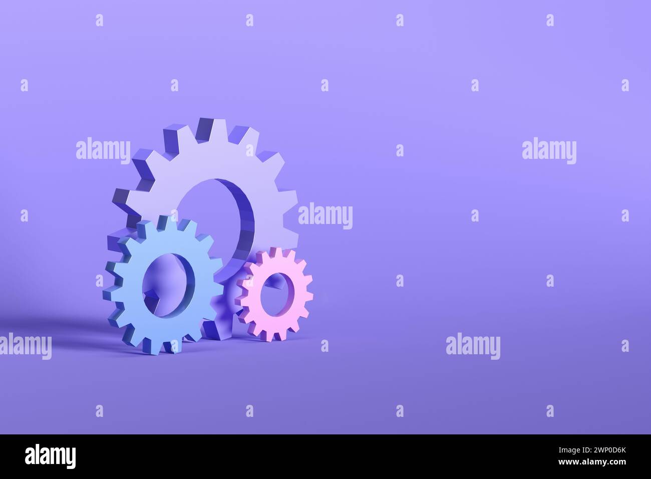 Pastel colored gears or cogwheels on purple background. Industrial ...
