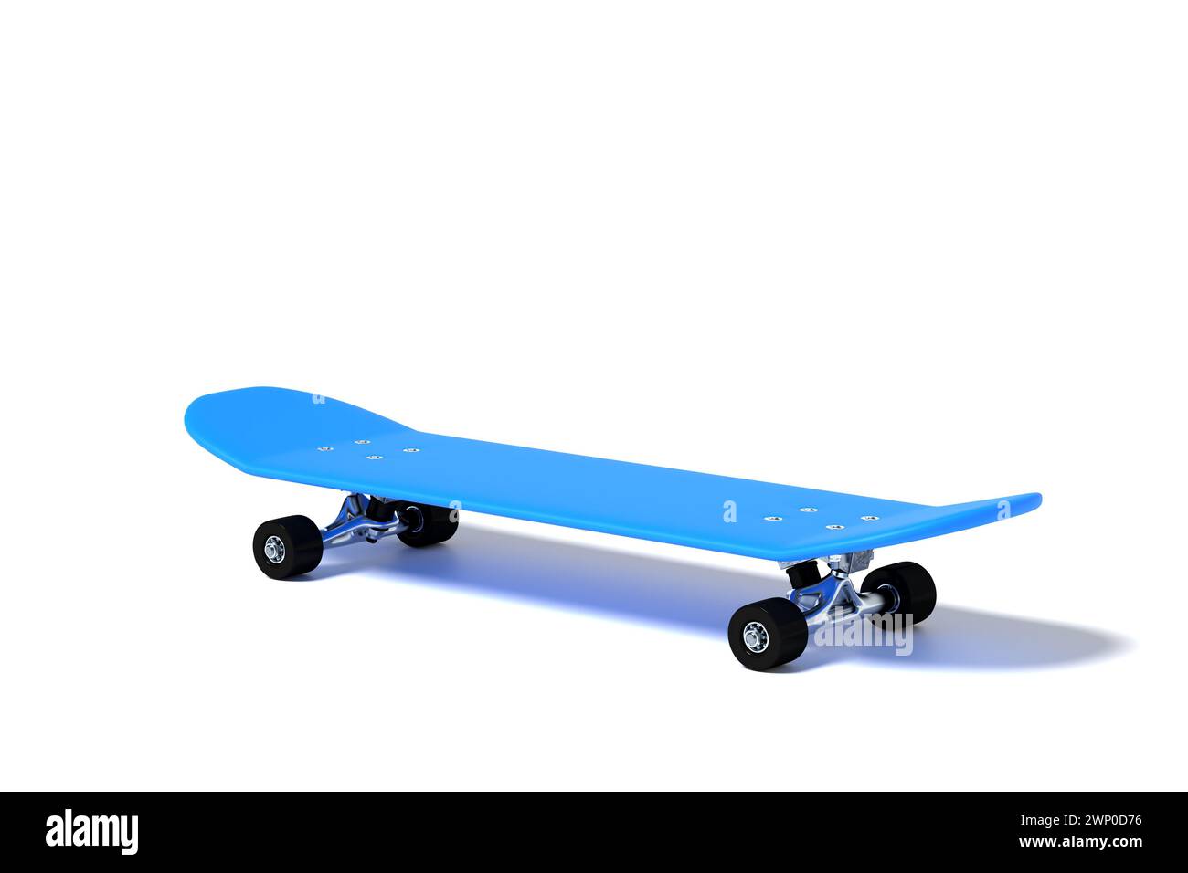 Blue skateboard isolated on white background. High angle view. 3D ...