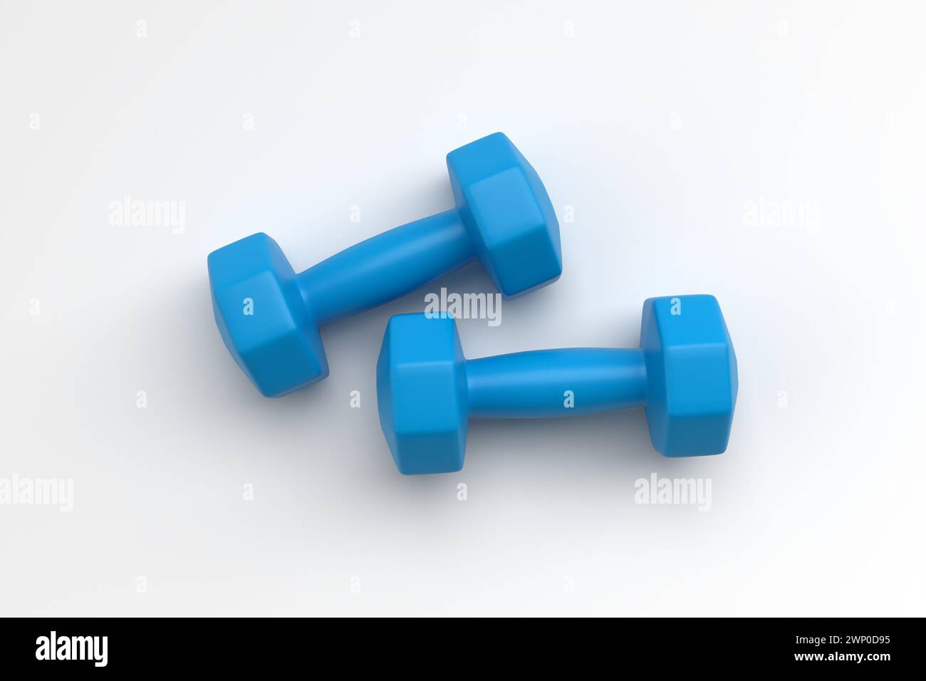 Blue dumbbells on white background with copy space. Fitness, home ...