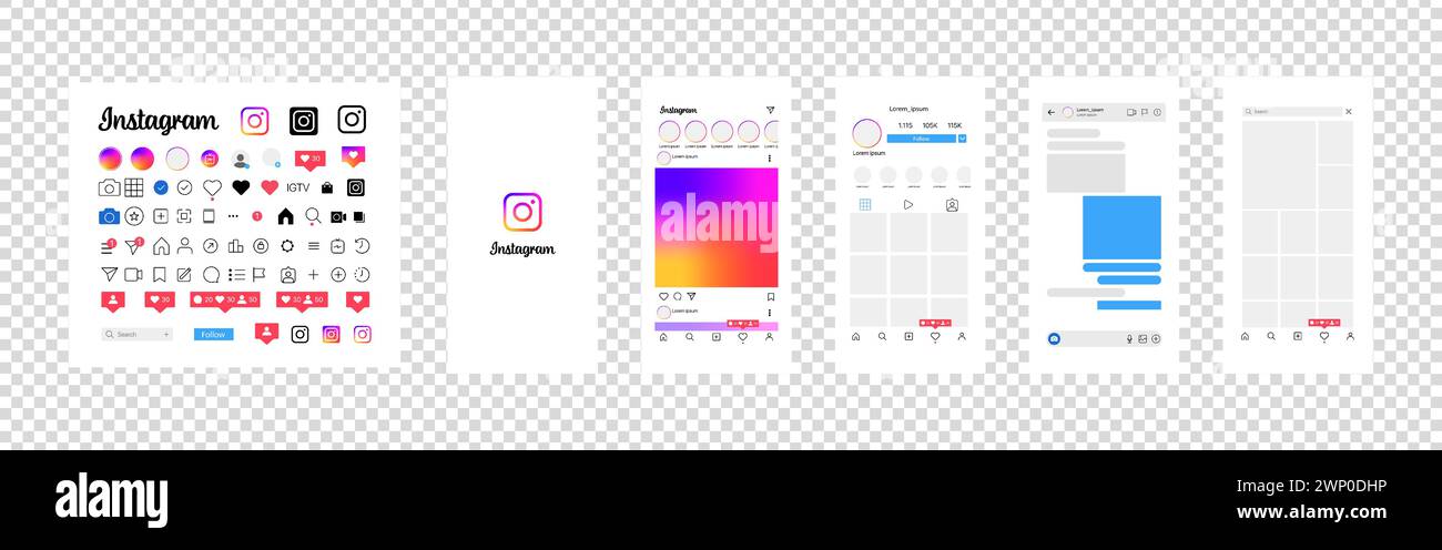 Instagram design. Set instagram screen social media and social network ...
