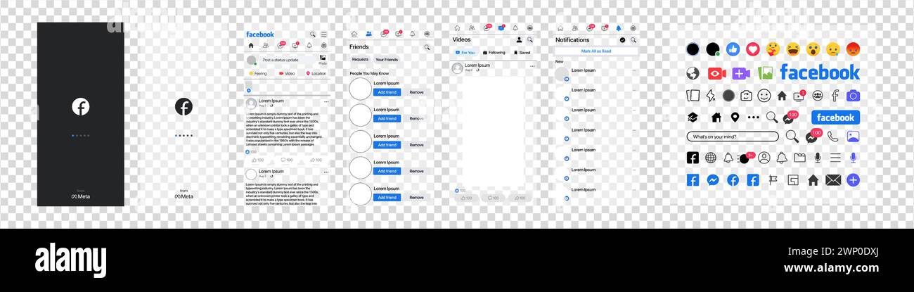 Facebook design. Set Facebook screen social media and social network ...