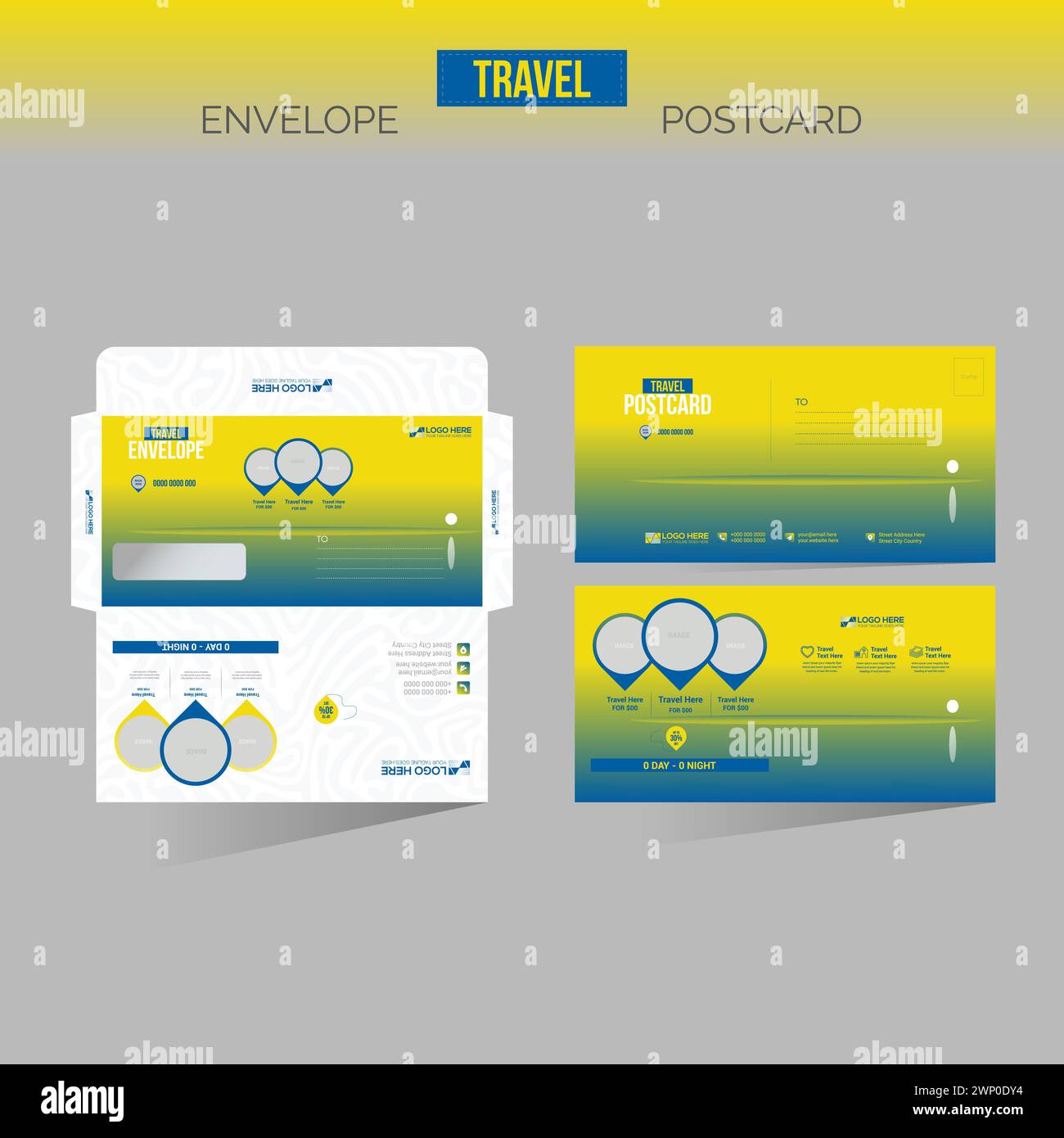 vector made envelope and postcard design for travel company use Stock ...
