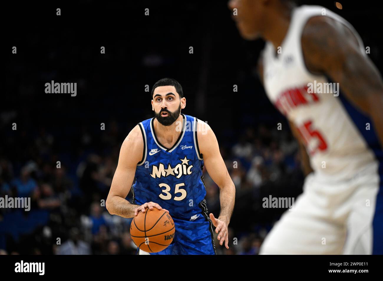 Orlando Magic center Goga Bitadze controls the ball during the second ...