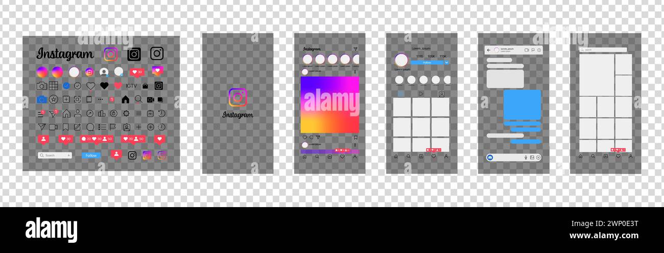Instagram design. Set instagram screen social media and social network ...