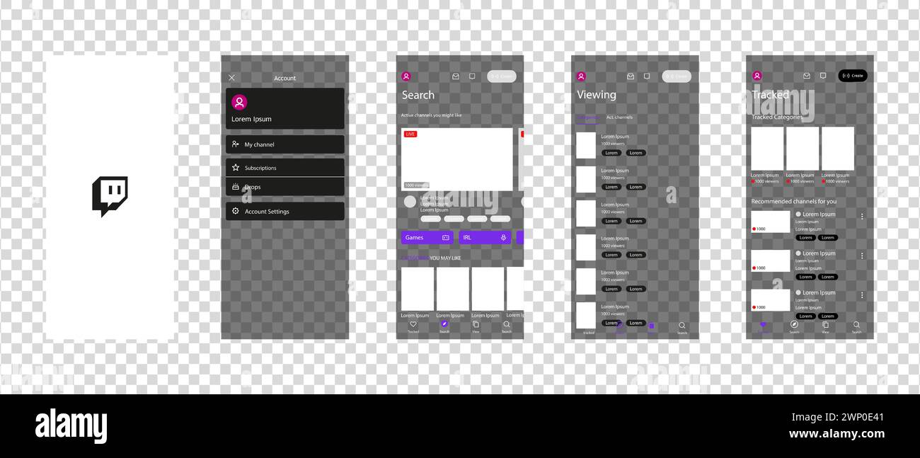 Twitch mobile interface. Twitch screen social media, streaming platform ...